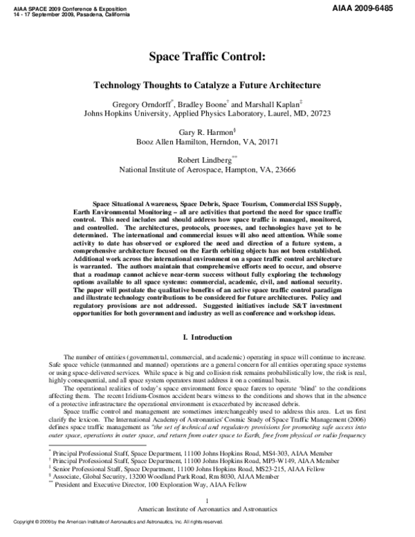 (PDF) Future Architecture for Space Traffic Control