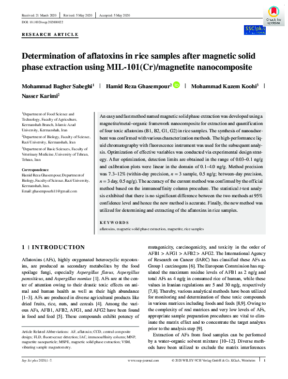 (PDF) Determination of aflatoxins in rice samples after magnetic solid ...