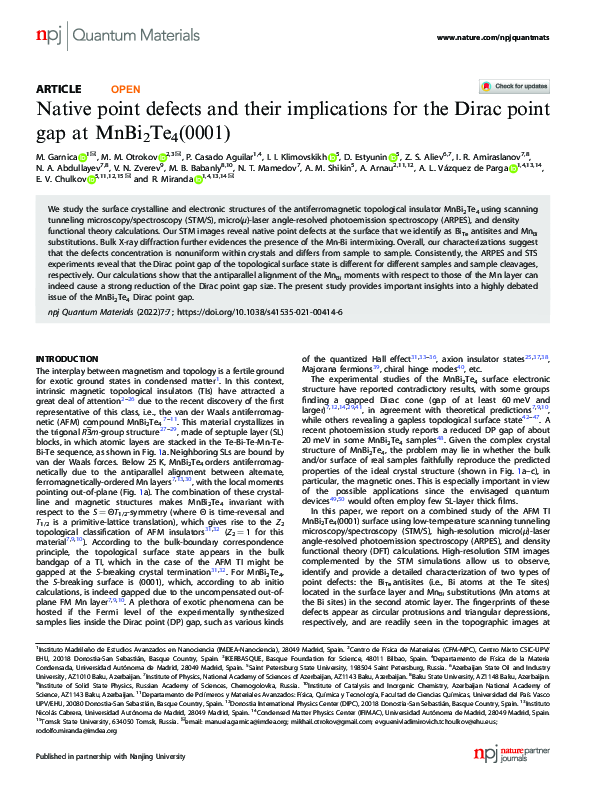 (PDF) Native point defects and their implications for the Dirac point ...
