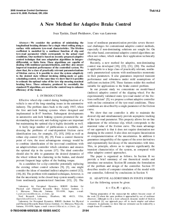 (PDF) A new method for adaptive brake control