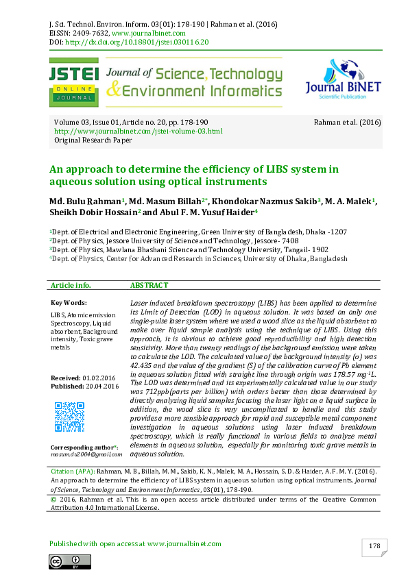 (PDF) An approach to determine the efficiency of LIBS system in aqueous ...