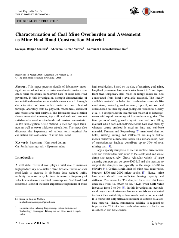 (PDF) Characterization of Coal Mine Overburden and Assessment as Mine ...