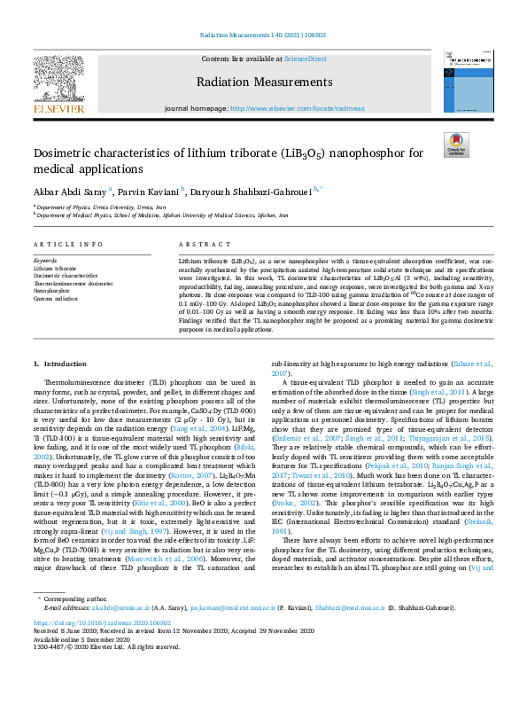 (PDF) Dosimetric characteristics of lithium triborate (LiB3O5 ...