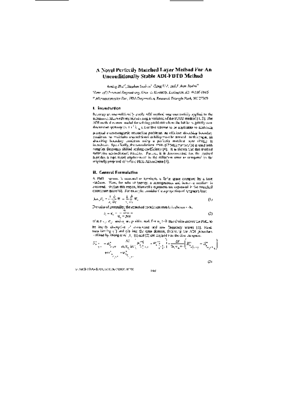 (PDF) A novel perfectly matched layer method for an unconditionally stable ADI-FDTD method | J ...