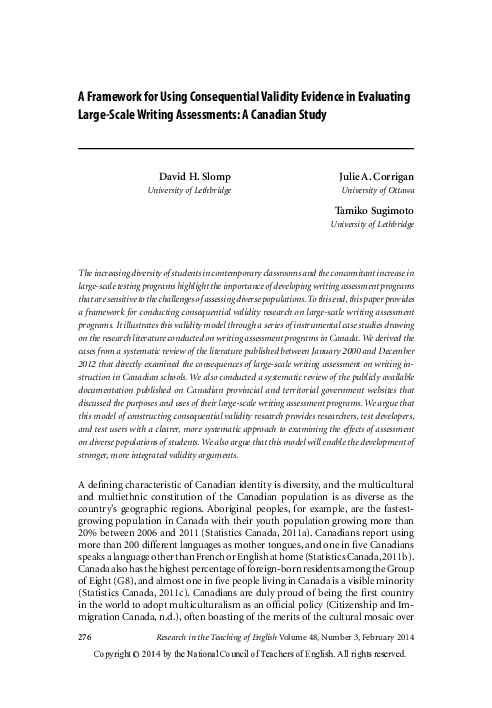 Pdf A Framework For Using Consequential Validity Evidence In Evaluating Large Scale Writing