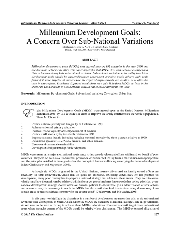 (PDF) Millennium Development Goals: A Concern Over Sub-National Variations
