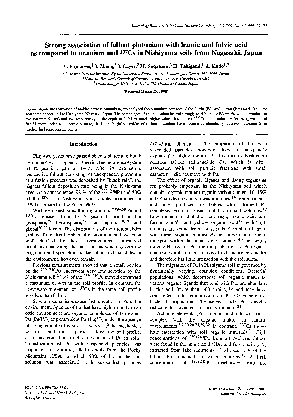 (PDF) Strong association of fallout plutonium with humic and fulvic ...