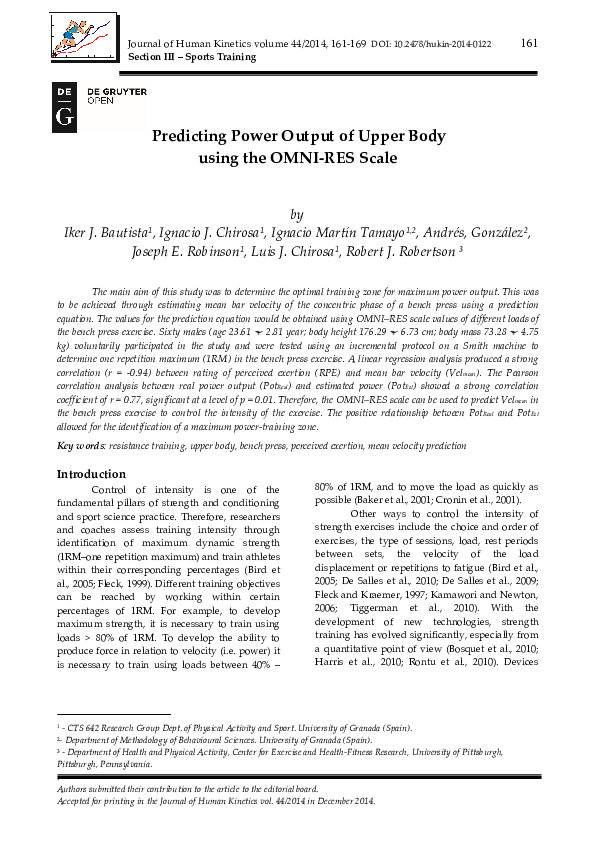 Pdf Predicting Power Output Of Upper Body Using The Omni Res Scale