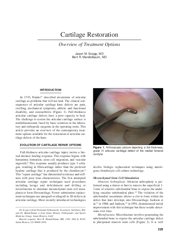 (PDF) Cartilage Restoration – Overview of Treatment Options