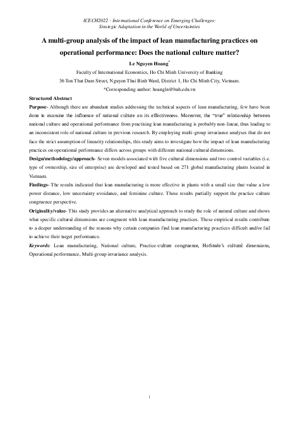 (PDF) A multi-group analysis of the impact of lean manufacturing practices on operational ...