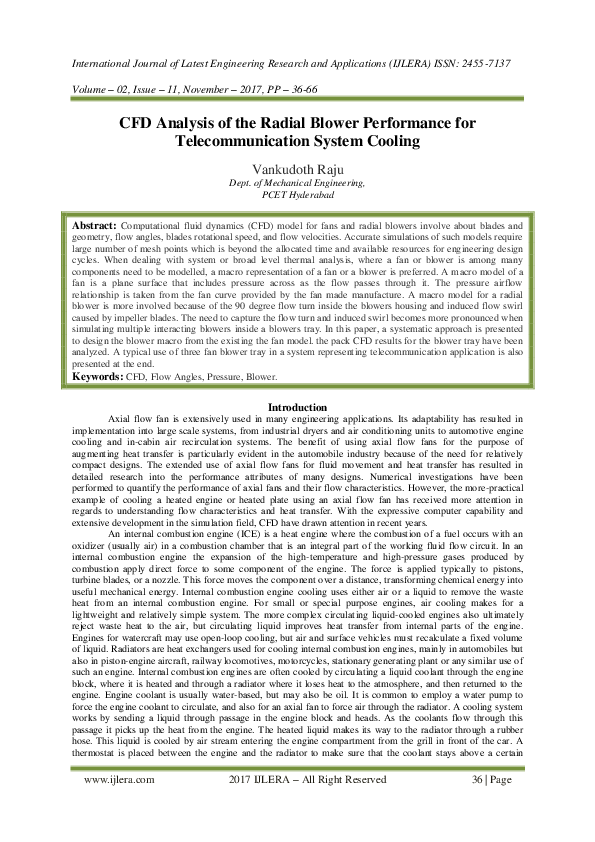 (PDF) CFD Analysis of the Radial Blower Performance for Telecommunication System Cooling