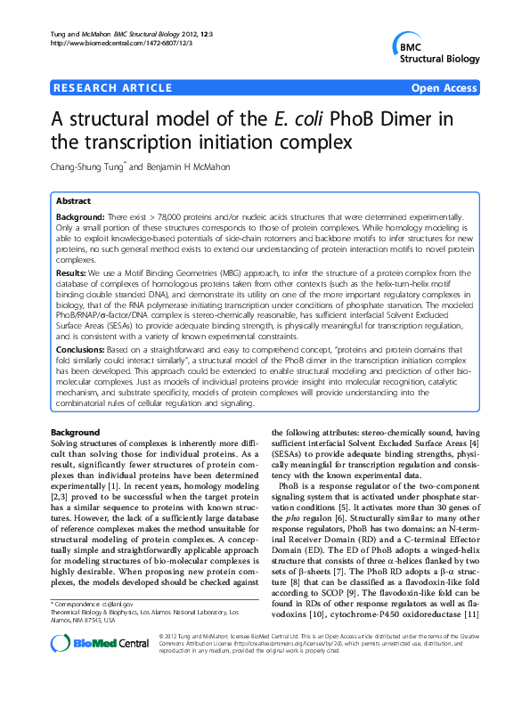 (PDF) Modeling E. coli PhoB Dimer in Transcription Complex