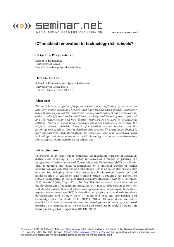 (PDF) ICT-enabled innovation in technology rich schools?