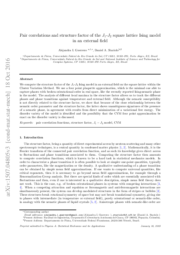 (PDF) Pair correlations and structure factor of theJ1-J2square lattice Ising model in an ...