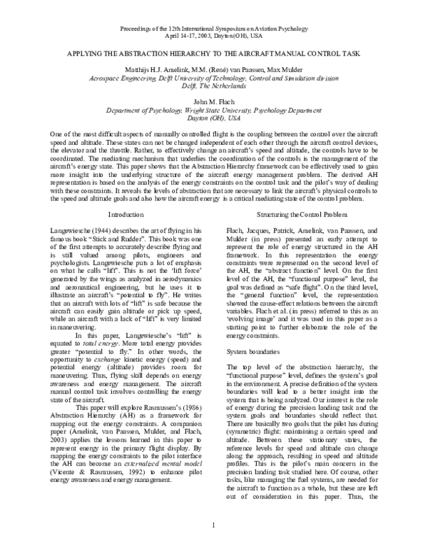 (PDF) Applying the abstraction hierarchy to the aircraft manual control task