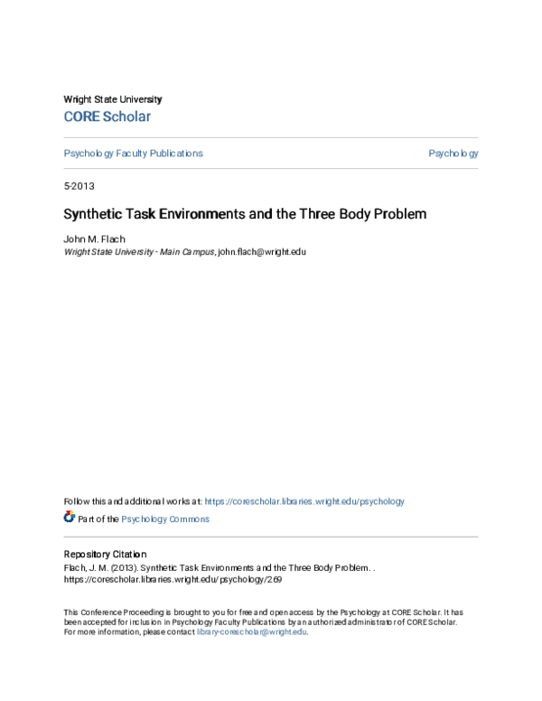 (PDF) 1 Synthetic Task Environments and the Three Body Problem