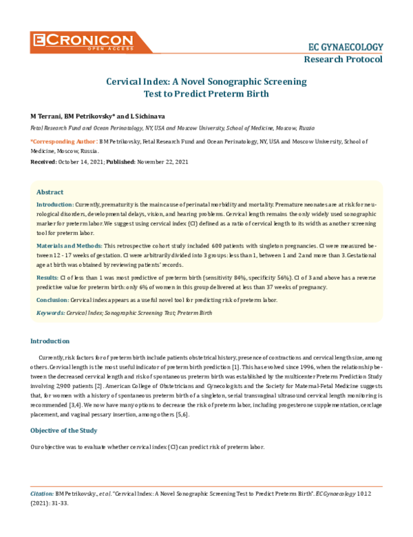 (PDF) Cervical Index: A Novel Sonographic ScreeningTest to Predict ...