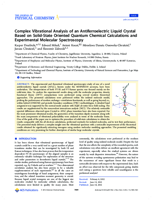 (PDF) Complex Vibrational Analysis of an Antiferroelectric Liquid ...