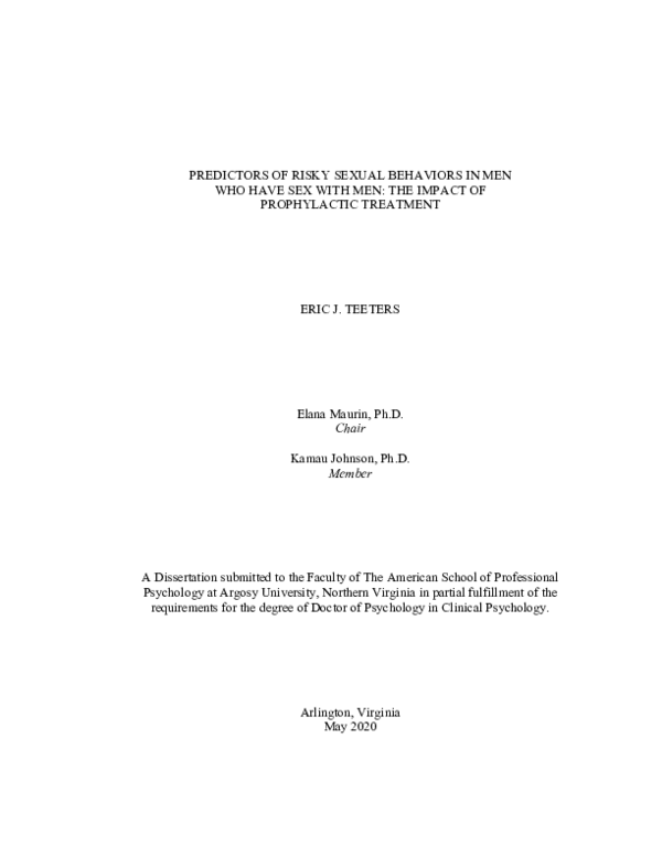 Pdf Predictors Of Risky Sexual Behaviors In Men Who Have Sex With Men