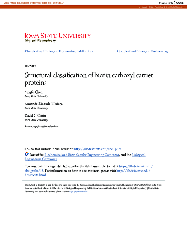 (PDF) Structural classification of biotin carboxyl carrier proteins