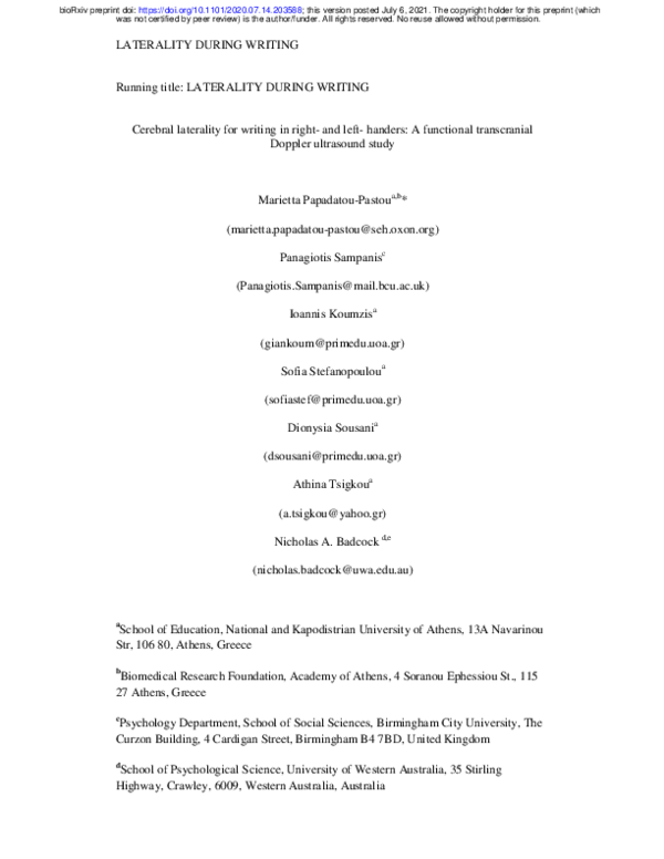 (PDF) Cerebral laterality of writing in right- and left- handers: A ...
