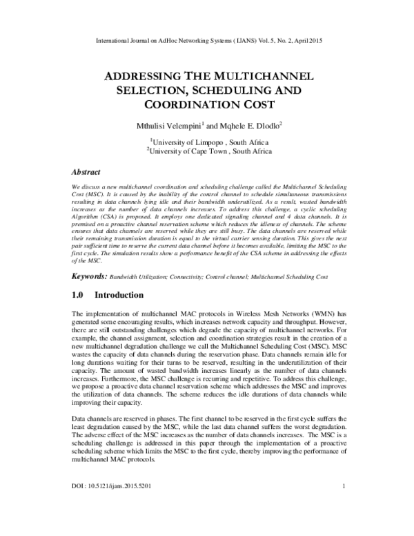 (PDF) Addressing the Multichannel Selection, Scheduling and Coordination Cost