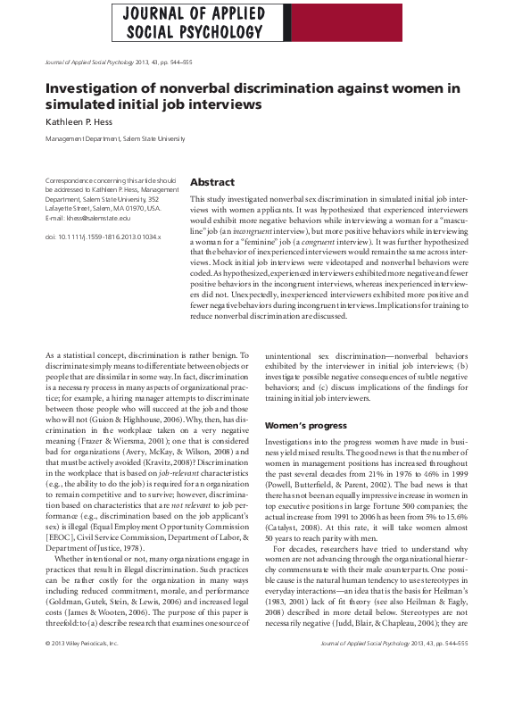(PDF) Investigation of nonverbal discrimination against women in ...