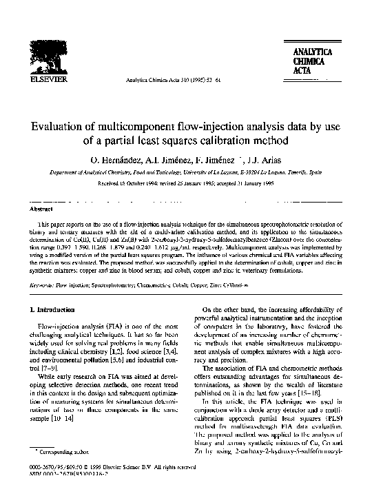 (PDF) Evaluation of multicomponent flow-injection analysis data by use of a partial least ...