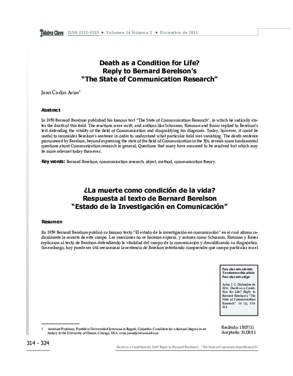 (PDF) ¿La muerte como condición de la vida? Respuesta al texto de ...