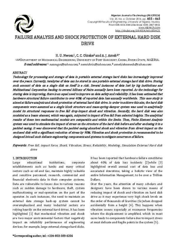 (PDF) FAILURE ANALYSIS AND SHOCK PROTECTION OF EXTERNAL HARD DISK DRIVE