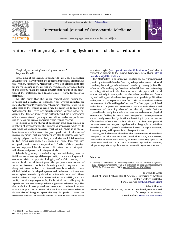 (PDF) Editorial - Of originality, breathing dysfunction and clinical ...