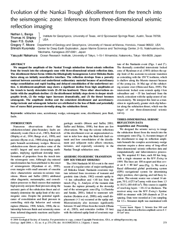 (PDF) Evolution of the Nankai Trough décollement from the trench into ...