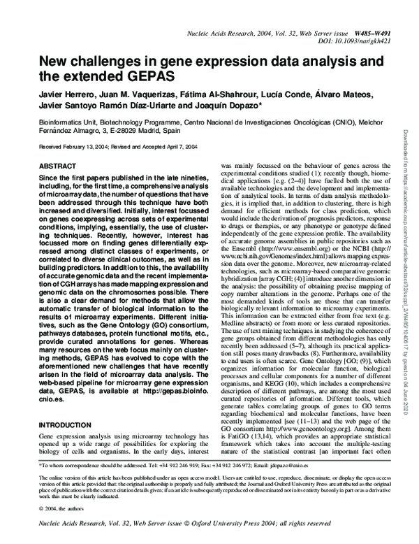 (PDF) New challenges in gene expression data analysis and the extended GEPAS