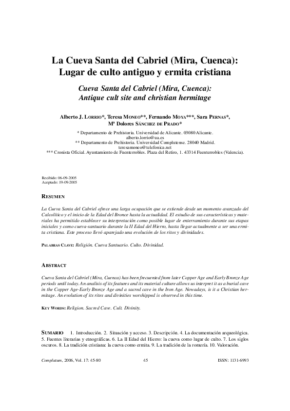 (PDF) La Cueva Santa del Cabriel (Mira, Cuenca): Lugar de culto antiguo ...