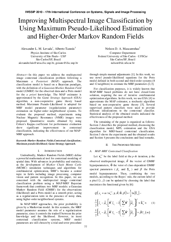 Pdf Improving Multispectral Image Classification By Using Maximum Pseudo Likelihood Estimation