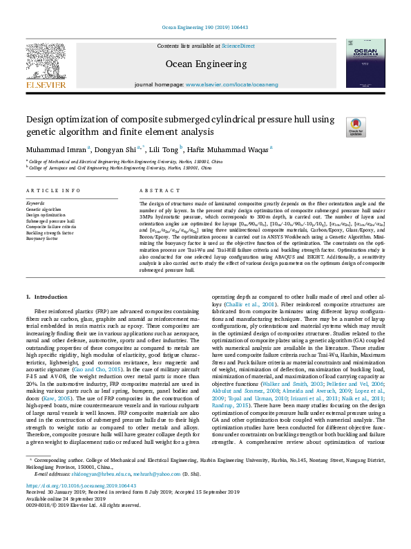 Pdf Design Optimization Of Composite Submerged Cylindrical Pressure Hull Using Genetic