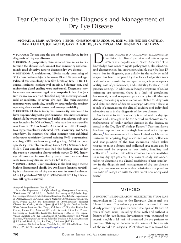 (PDF) Tear Osmolarity in the Diagnosis and Management of Dry Eye Disease