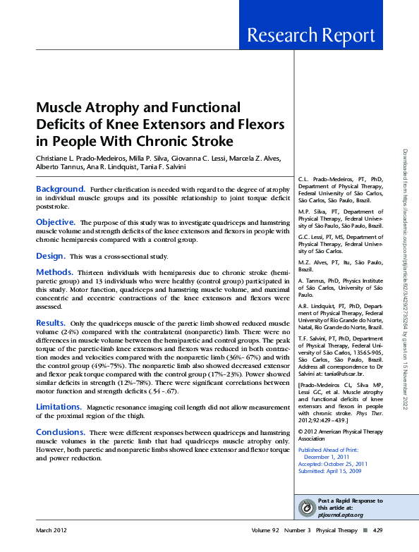 (PDF) Muscle Atrophy and Functional Deficits of Knee Extensors and ...