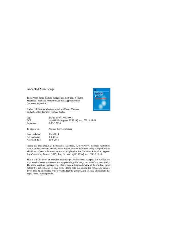 (PDF) Profit-based feature selection using support vector machines – General framework and an ...