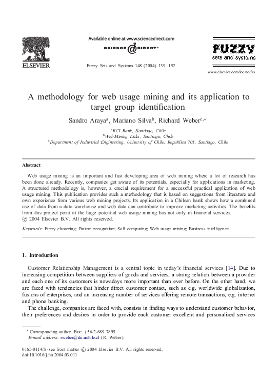 Pdf A Methodology For Web Usage Mining And Its Application To Target Group Identification 