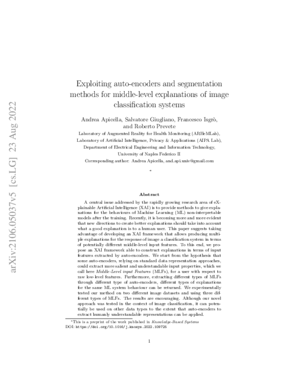 (PDF) Exploiting auto-encoders and segmentation methods for middle-level explanations of image ...
