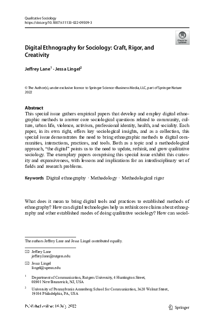 (PDF) Digital Ethnography for Sociology: Craft, Rigor, and Creativity ...