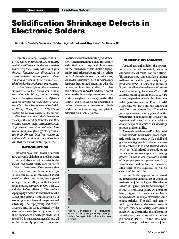 (PDF) Solidification shrinkage defects in electronic solders | Raymond Fournelle - Academia.edu