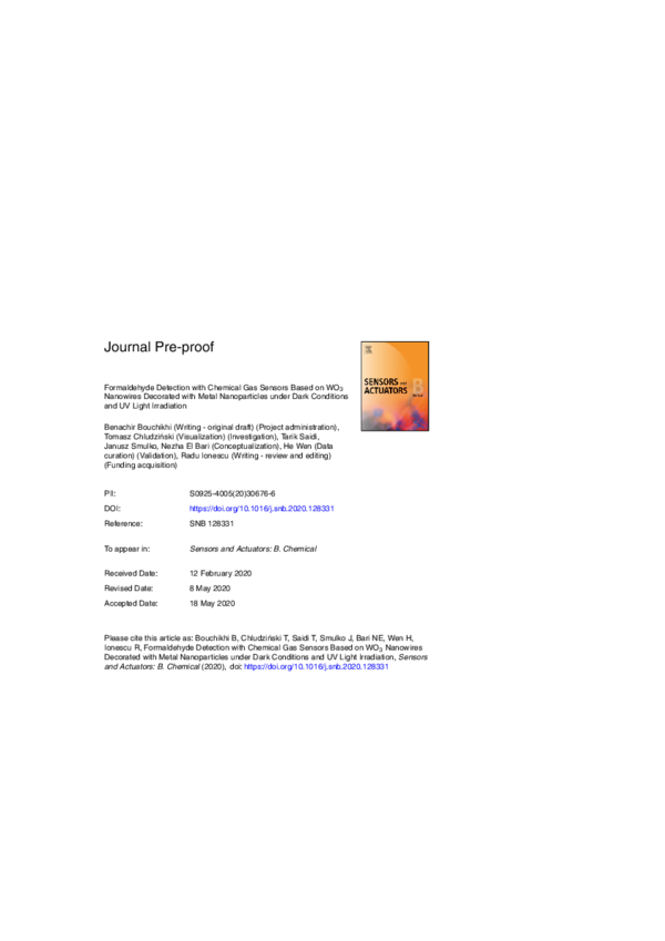 (PDF) Formaldehyde detection with chemical gas sensors based on WO3 ...