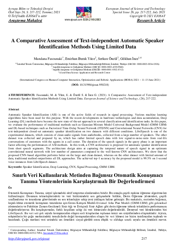 Pdf A Comparative Assessment Of Text Independent Automatic Speaker