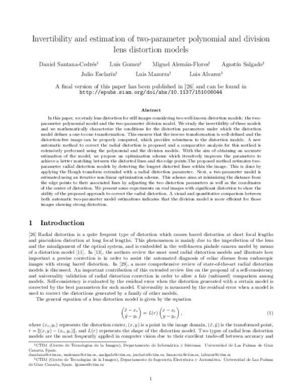(PDF) Invertibility in Two-Parameter Lens Distortion