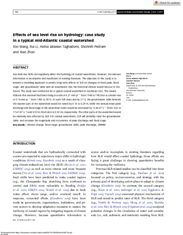 (PDF) Effects of sea level rise on hydrology: case study in a typical ...