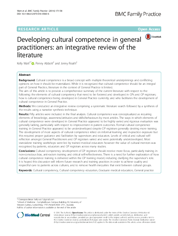 (PDF) Developing cultural competence in general practitioners: an ...