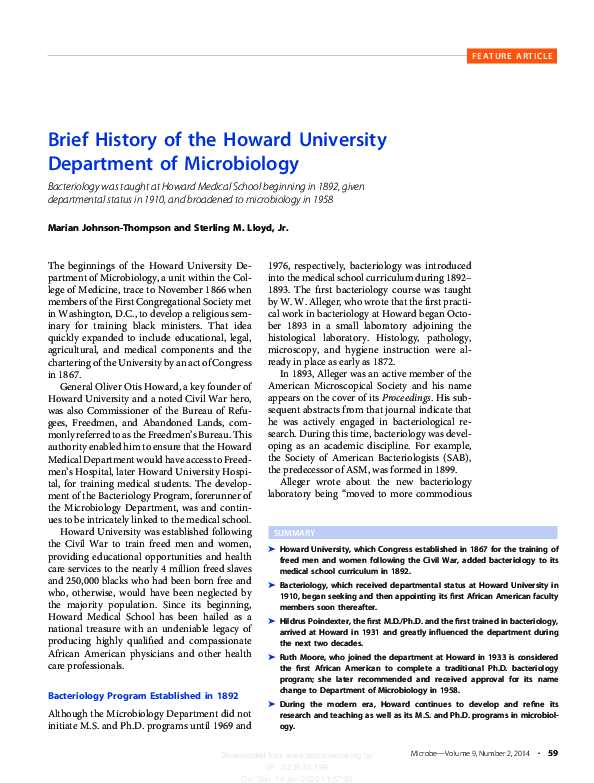 (PDF) Brief History of the Howard University Department of Microbiology