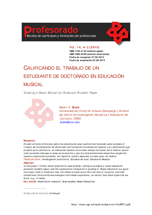 (PDF) Grading a Music Education Graduate Student Paper | Robert Stake ...